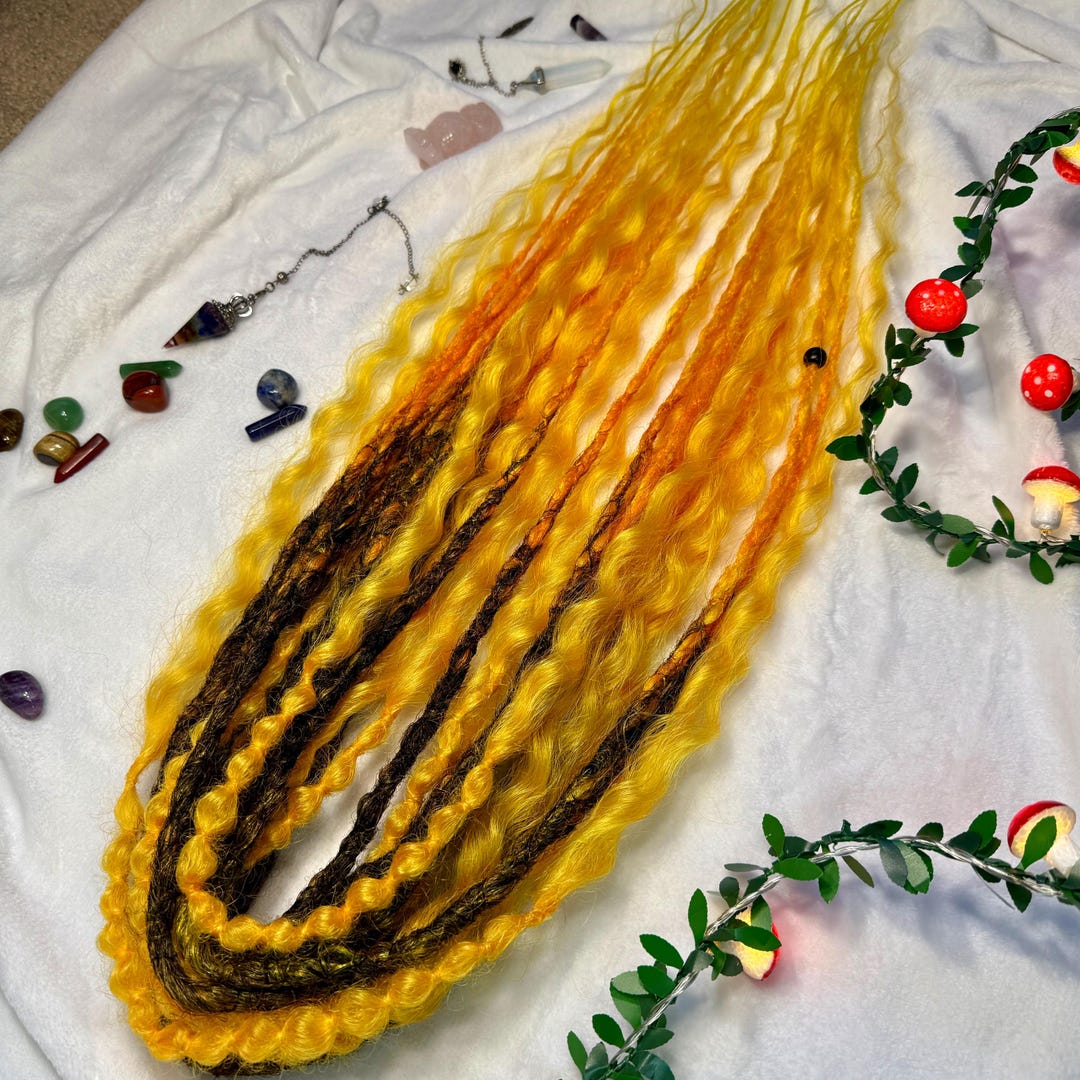 15 Handmade Synthetic Dreadlocks Custom Set of Curls, Mix of Yellow ...