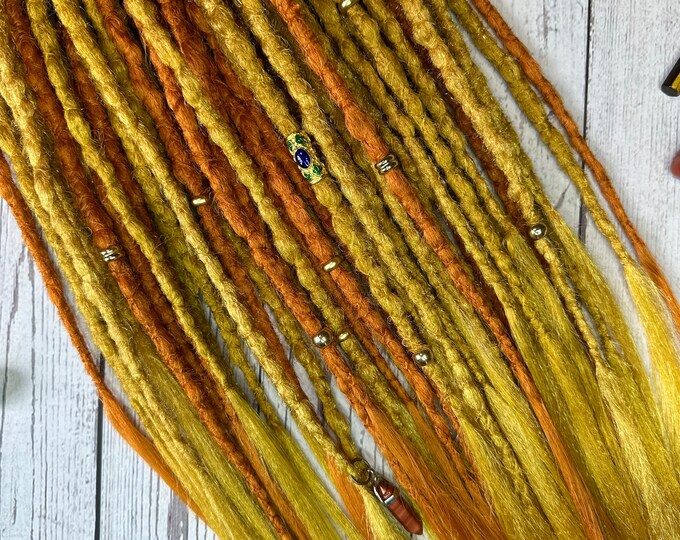 Copper Red Ginger Set of 25 Wavy Dreads and Braids Extensions Synthetic ...