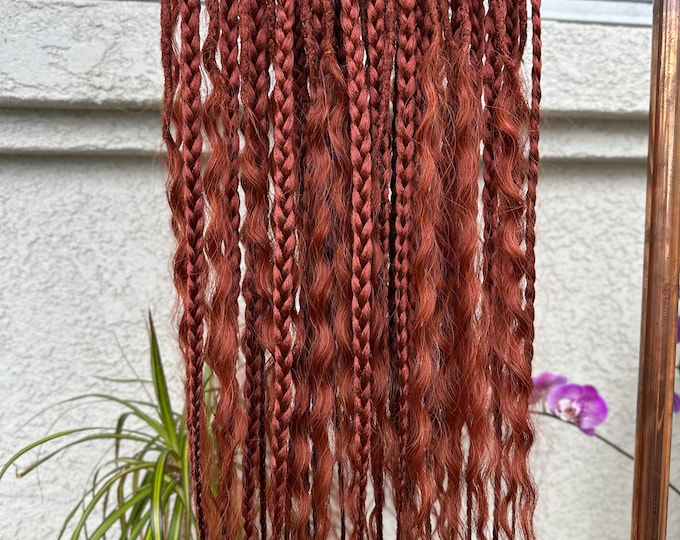 Copper Red Ginger Set of 25 Wavy Dreads and Braids Extensions Synthetic ...