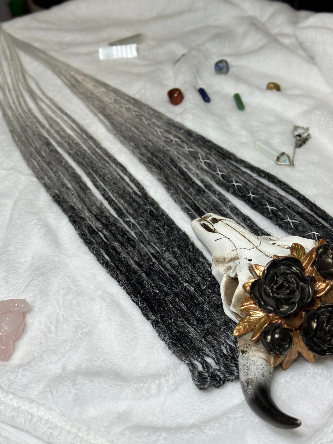 Synthetic Ready to Install Custom Dreads Ombre Black to Grey to White ...