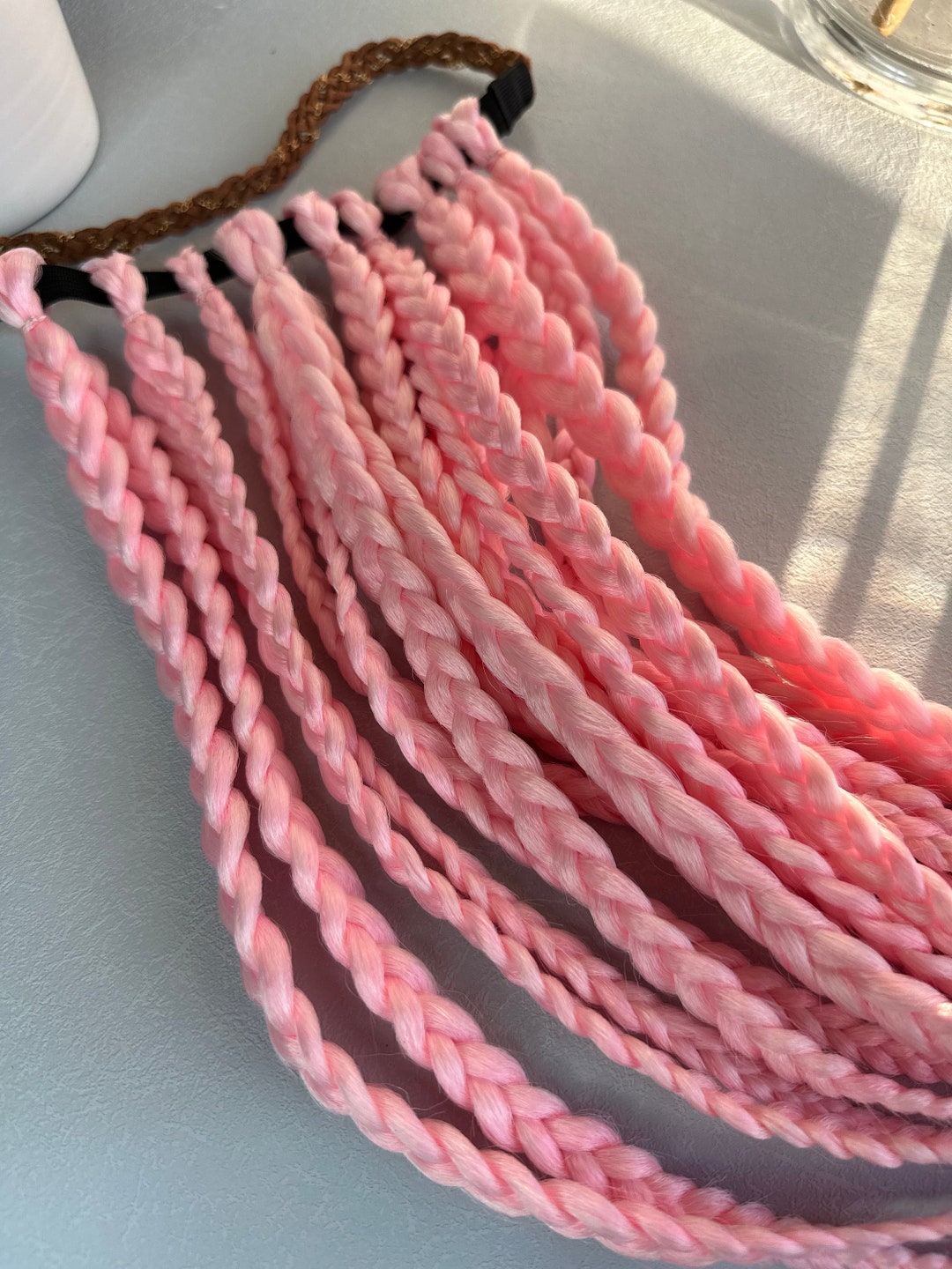 Headband With 9 Pink Double Ended Braids 18 Ends, Headband Boho Style ...