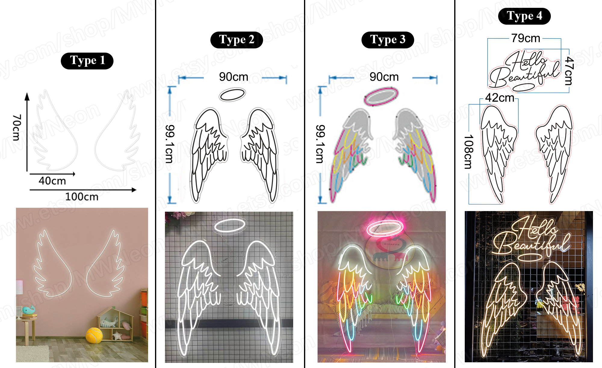 Custom Angel Wings Neon Light Sign, Bar Led Neon Sign, Wings of Angels ...