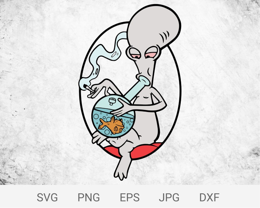 Alien Roger Smith smoking marijuana bong svg for t-shirt funny | Etsy