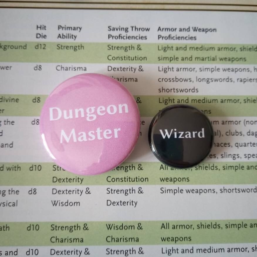 D&D/RPG Class Badges 25mm Black Button Badges Dungeons and - Etsy UK