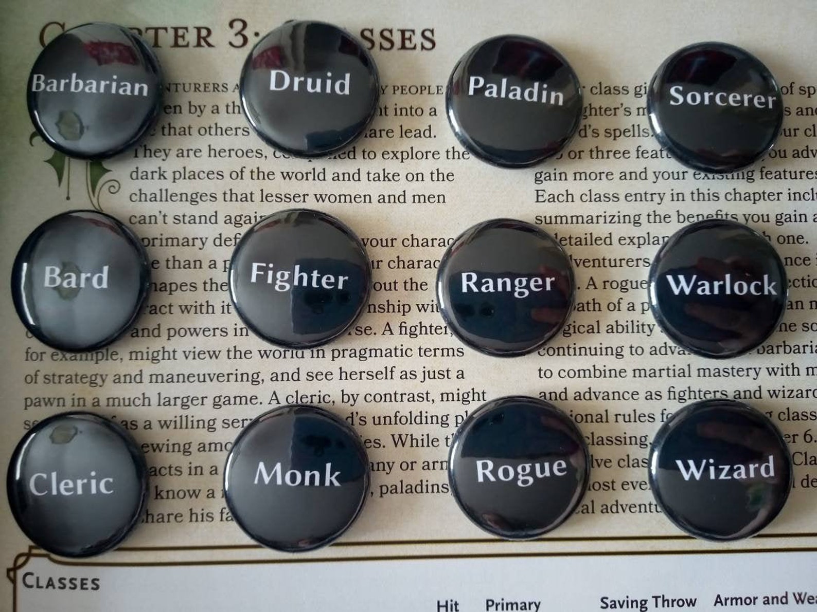D&D/RPG Class Badges 25mm Black Button Badges Dungeons and - Etsy UK