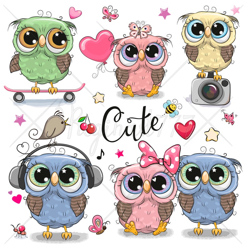 Instant Download Cute Owl Clip Art Digital Clip Art Owl | Etsy