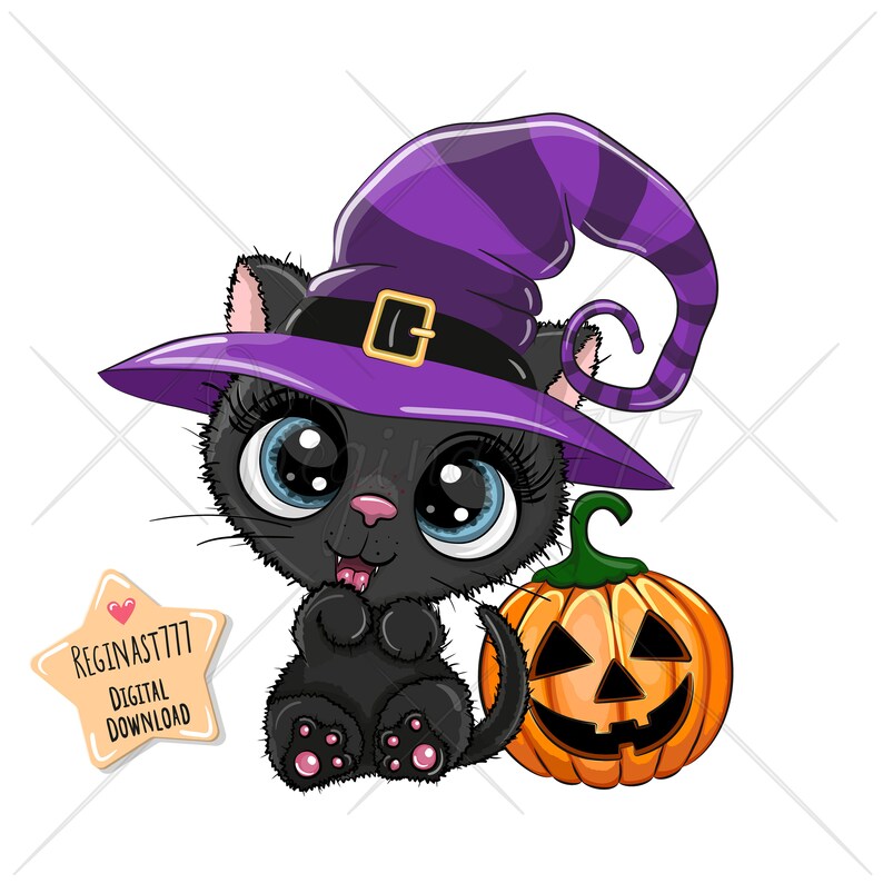 Cute Halloween Black Cat PNG Digital Download Clipart Kids | Etsy