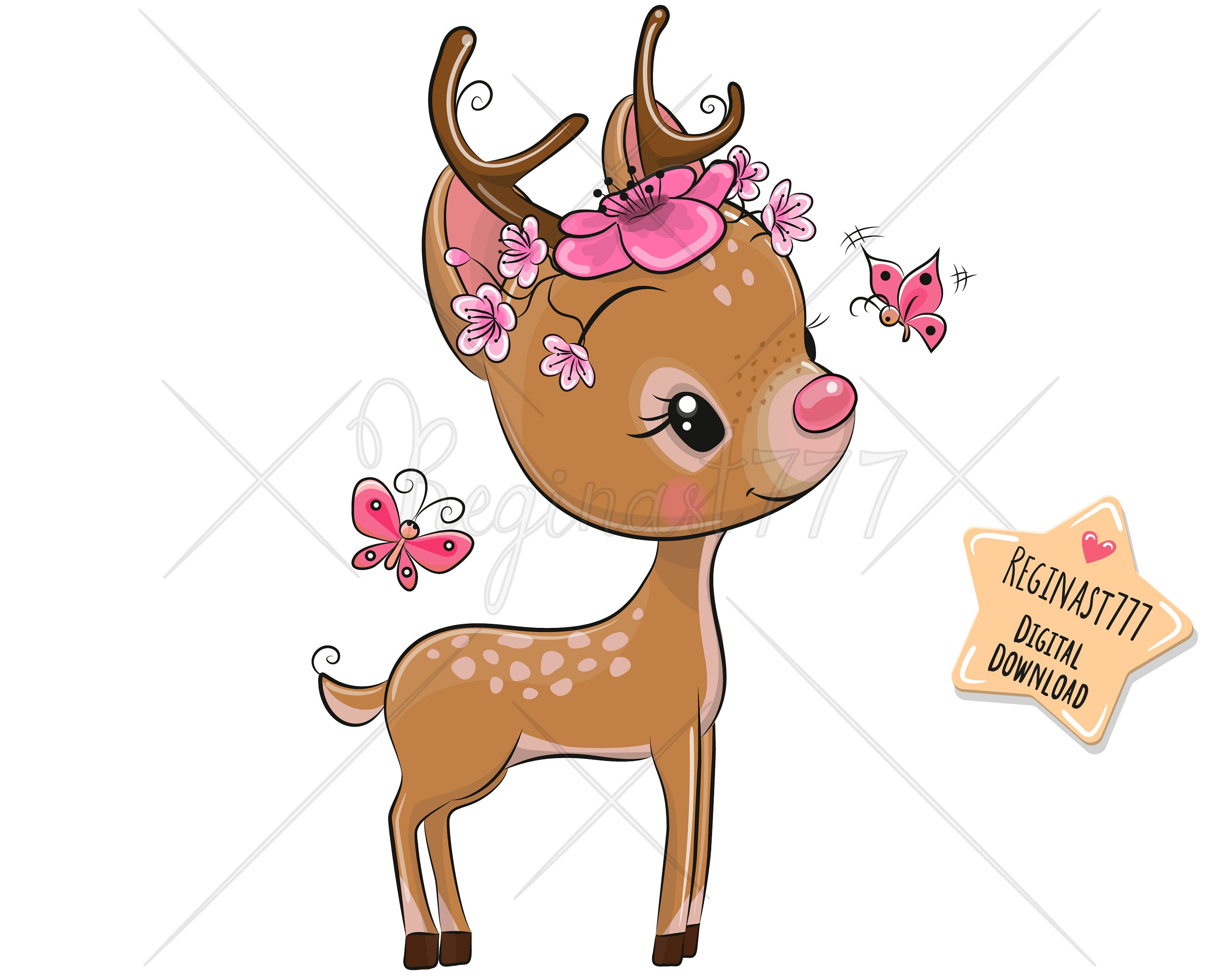 Süßes Reh PNG Reh Blumen Digitaler Download Clipart | Etsy