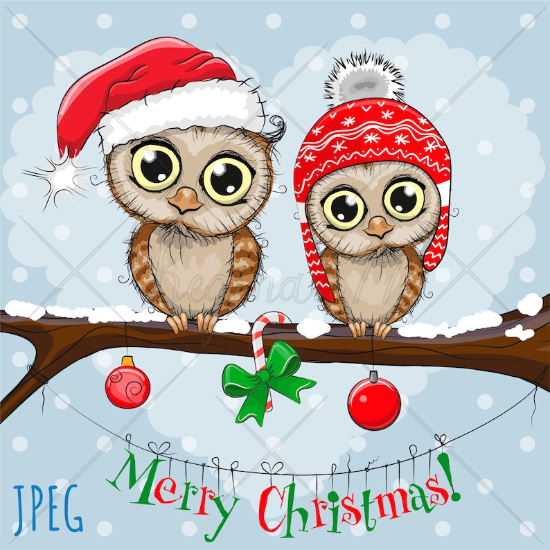 Cute Owls PNG Digitale Download Christmas Clipart Party | Etsy