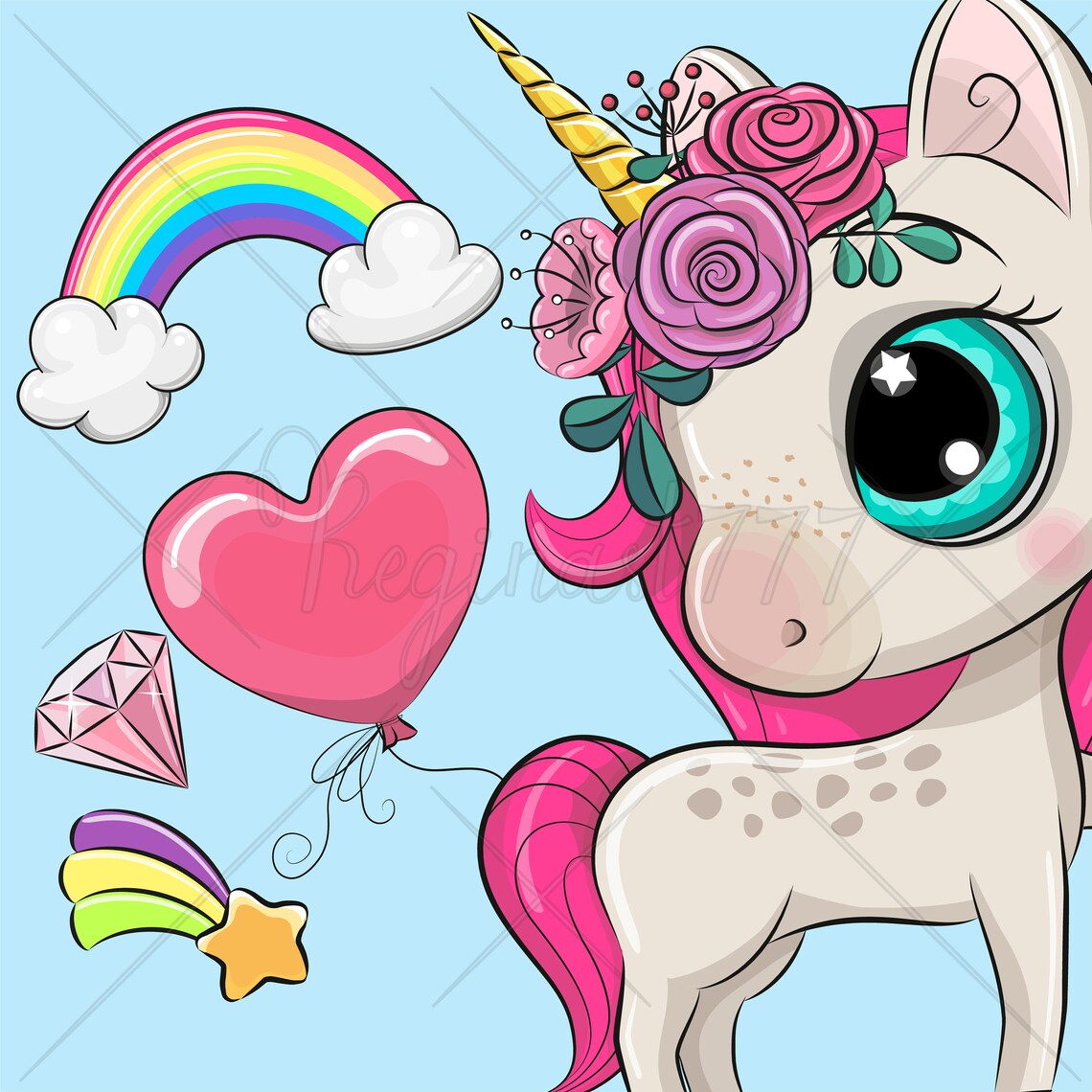 Unicorn Clipart PNG Unicorn Clip Art Printable Rainbow Cute | Etsy