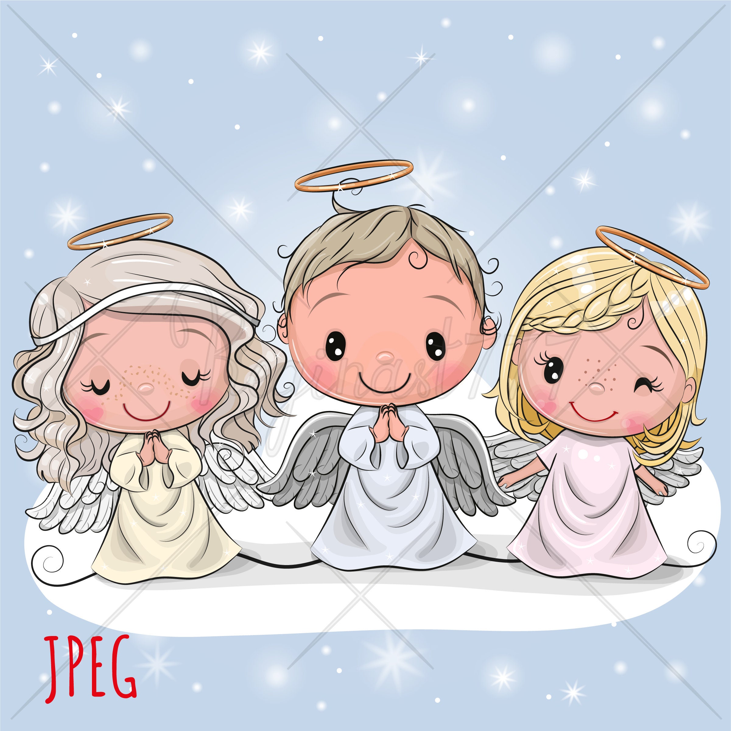 Tres ángeles lindos PNG descarga digital angel clipart | Etsy