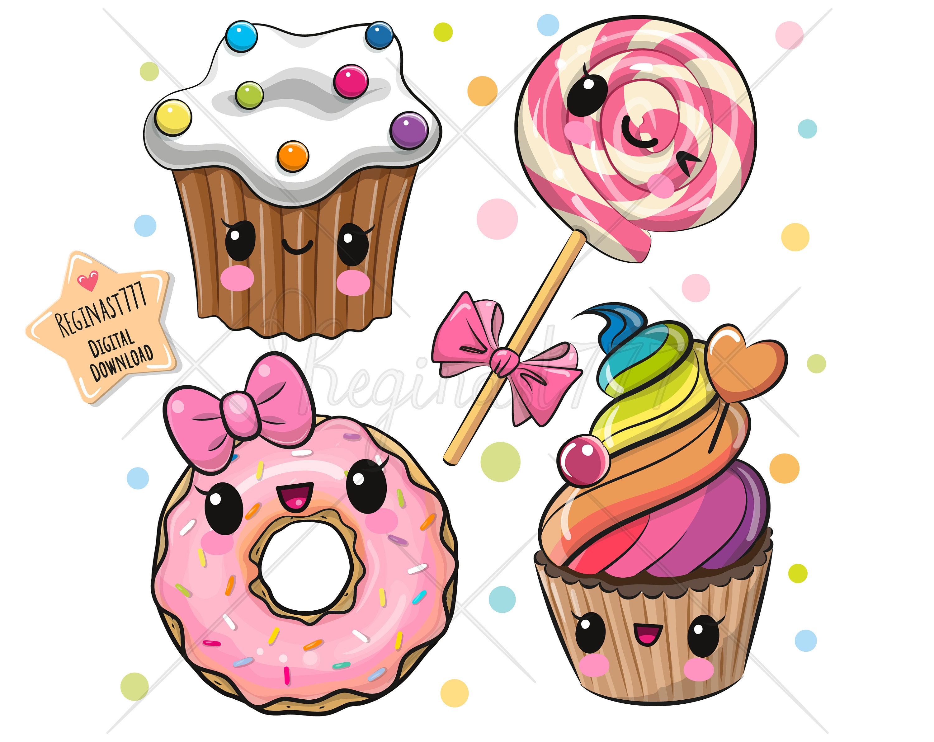 Cute Sweets Set PNG Digital Download cake Clipart Party | Etsy