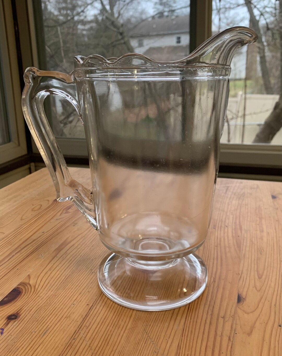 Vintage Footed Clear Glass Pitcher With Scalloped Edge - Etsy