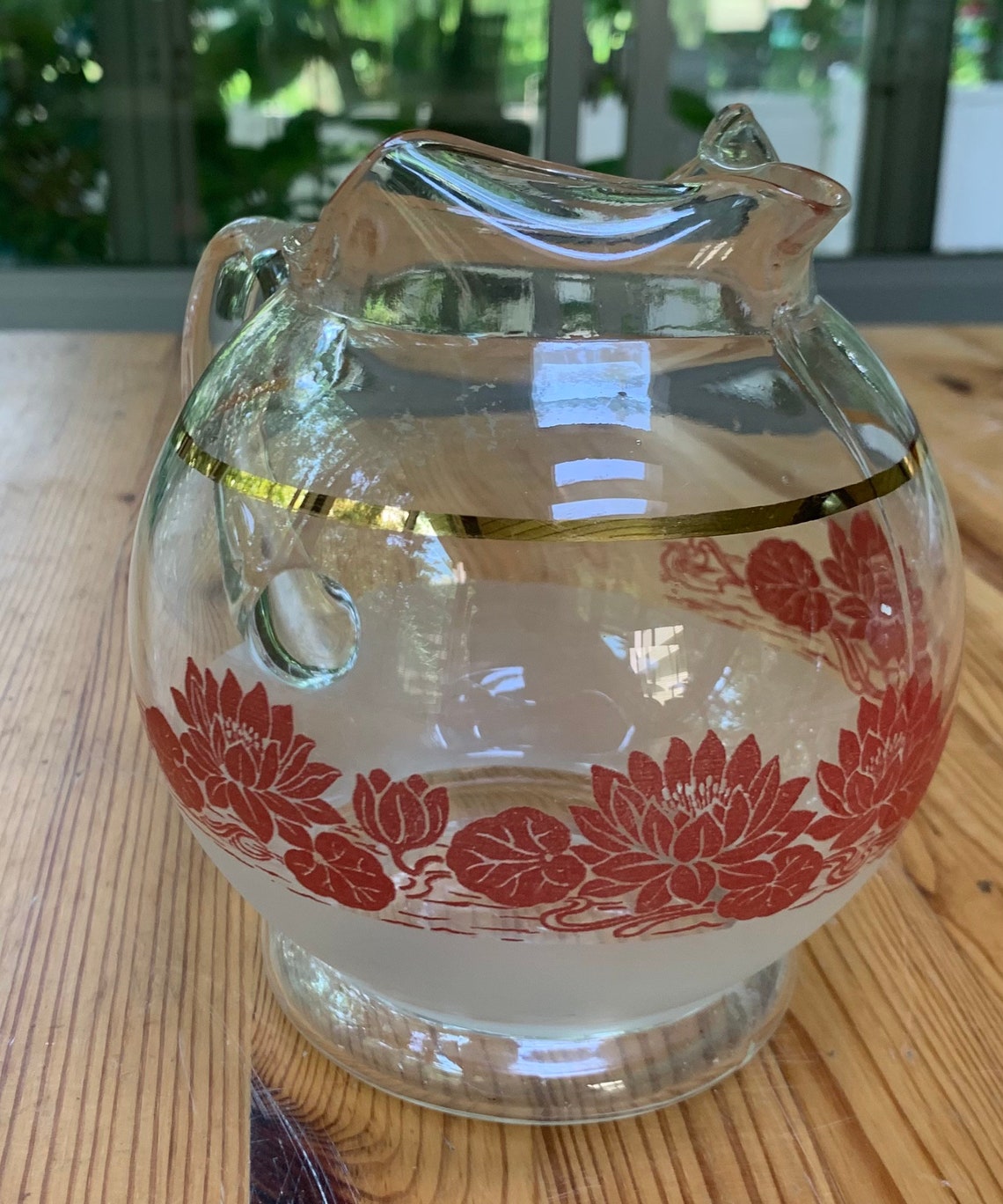 Vintage Mid Mod Small Glass Ball Pitcher With Red Water - Etsy UK