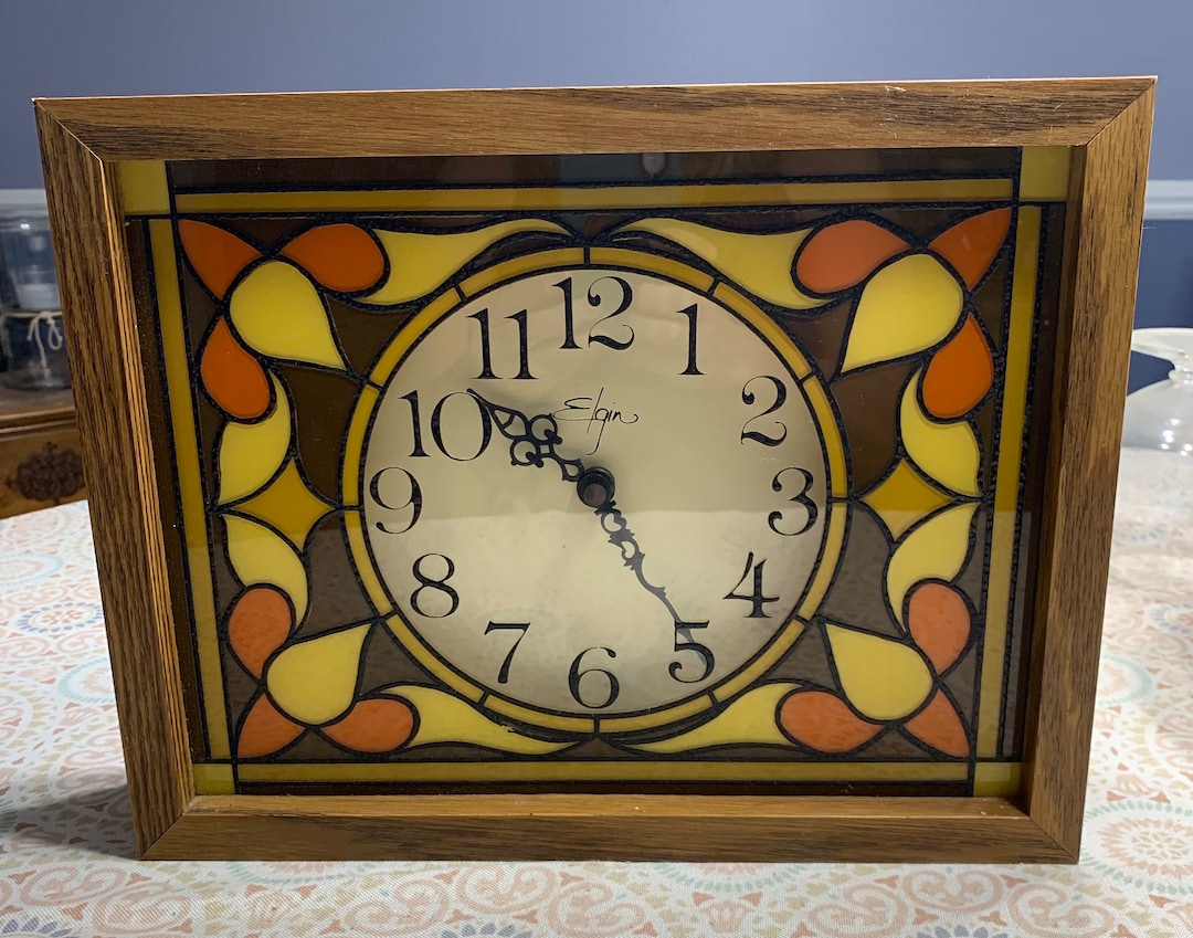 Elgin 1970's Stained-glass Battery-operated Wall Clock - Etsy