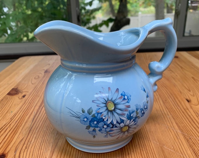 Vintage Mccoy Pottery Blue Floral Pitcher 7528 - Etsy