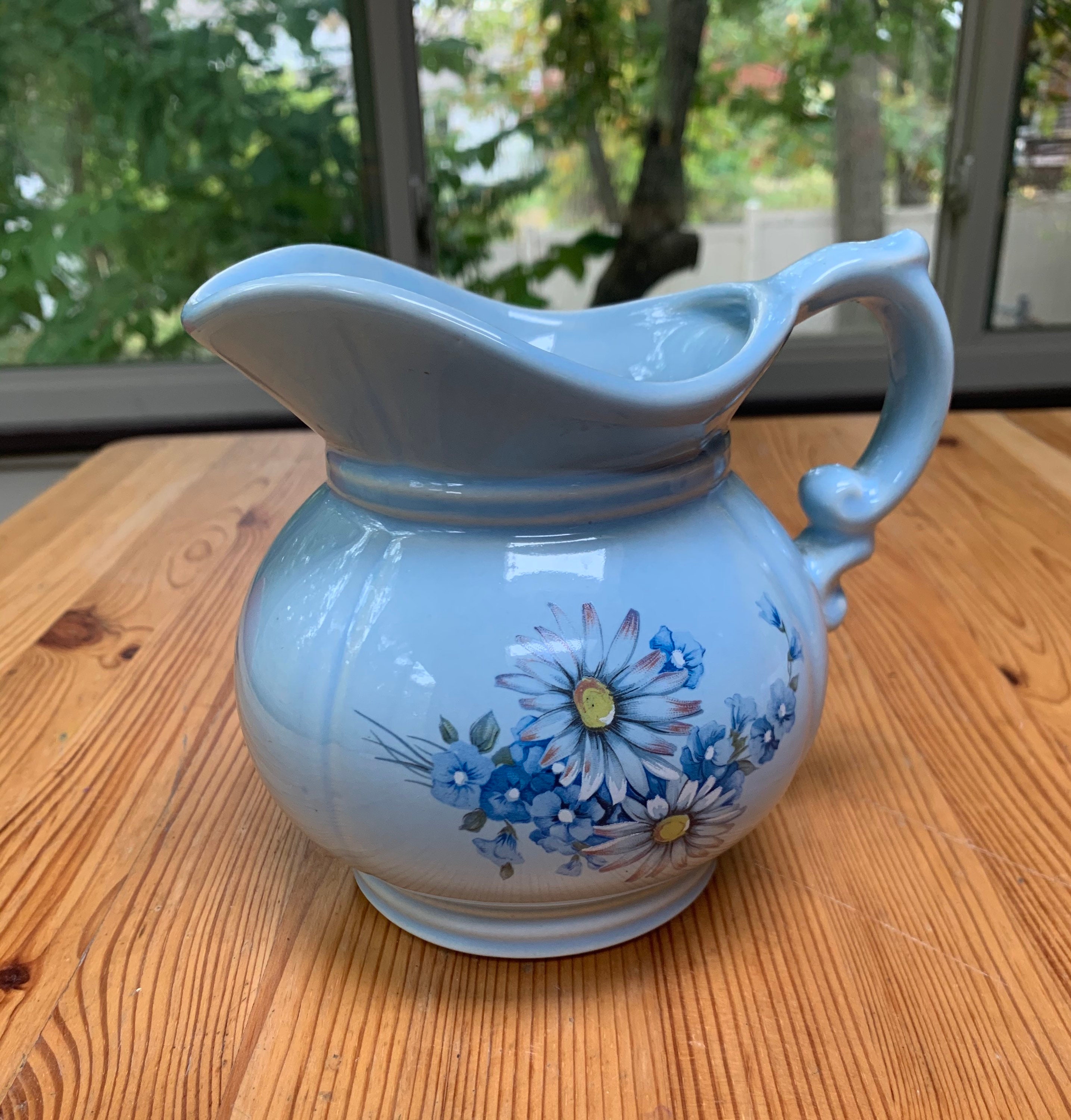 Vintage McCoy Pottery Blue Floral Pitcher 7528 | Etsy