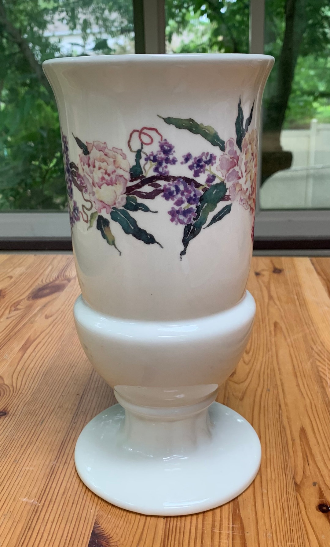 Vintage FTD Ceramic Cream With Floral Design Pedestal Vase - Etsy