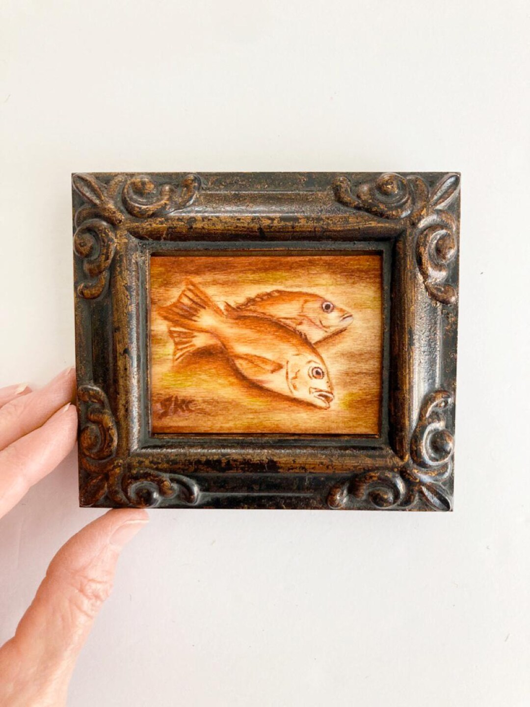 Small Fish Painting Original on Wood Moody Still Life Fish Art Painting ...