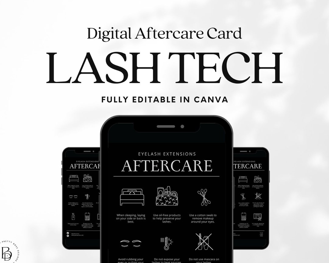 Lash Aftercare Card Template, Digital Lash Tech Business Card, Eyelash ...