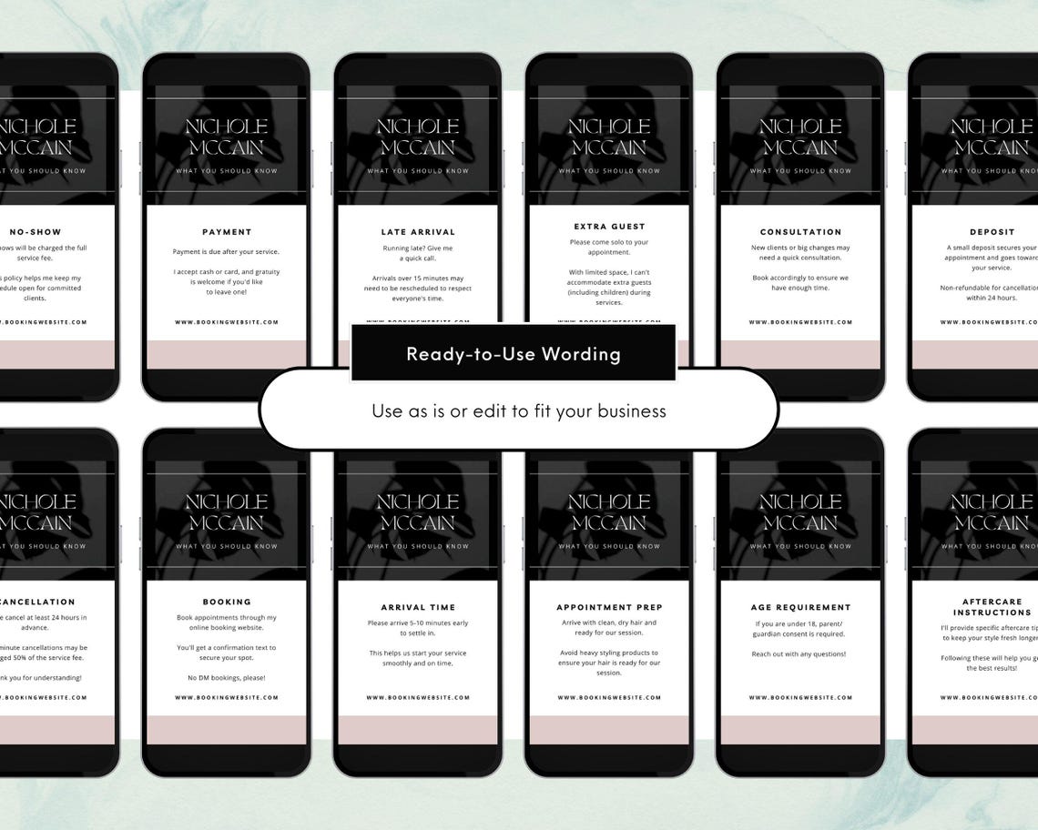 Hairstylist Booking Policy Template, Salon Instagram Story Post (canva ...