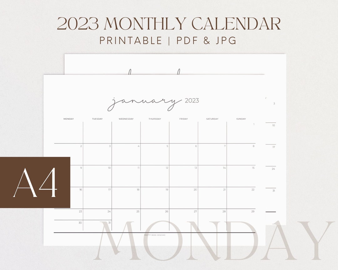 2023 Calendar Printable Monthly Calendar Blank Minimal - Etsy