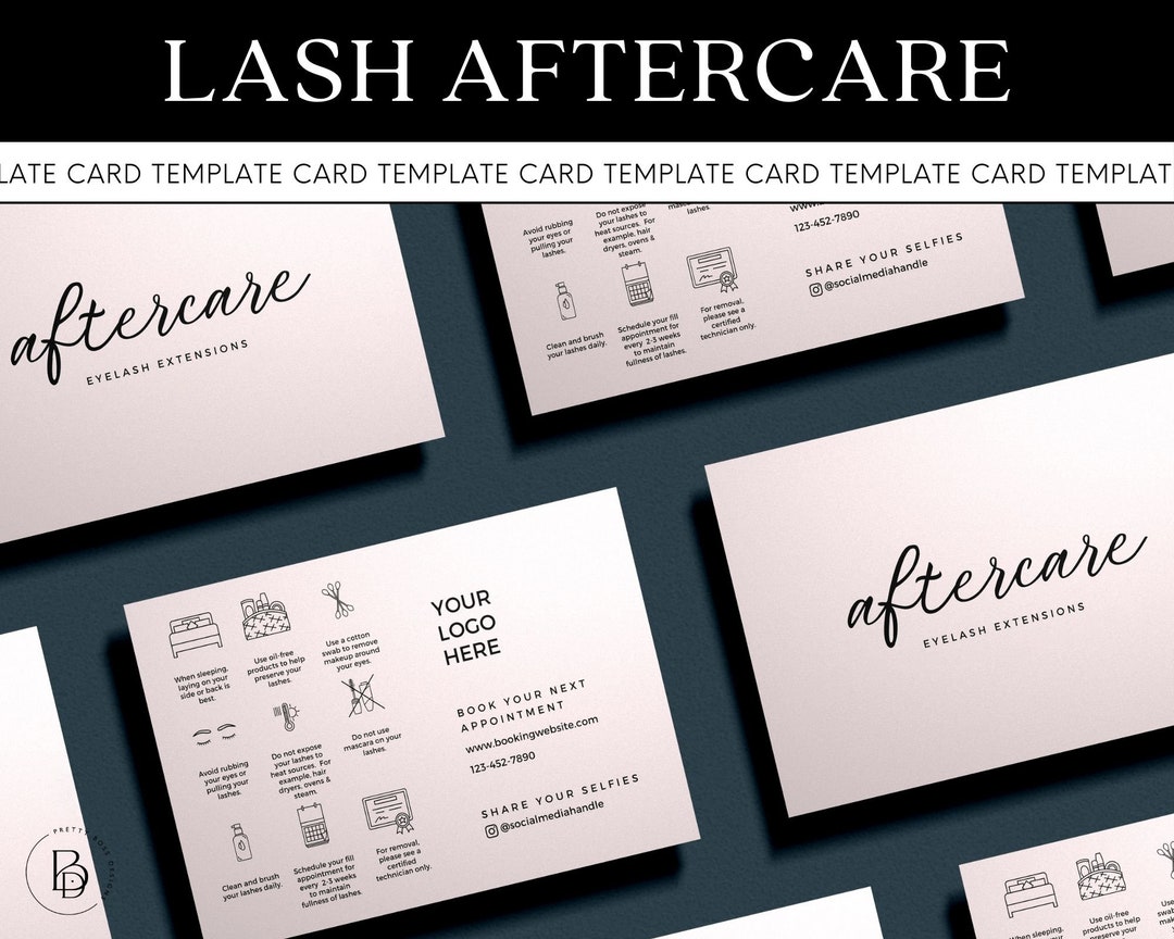 Eyelash Aftercare Cards Template for Textable Business Card Lash Tech ...