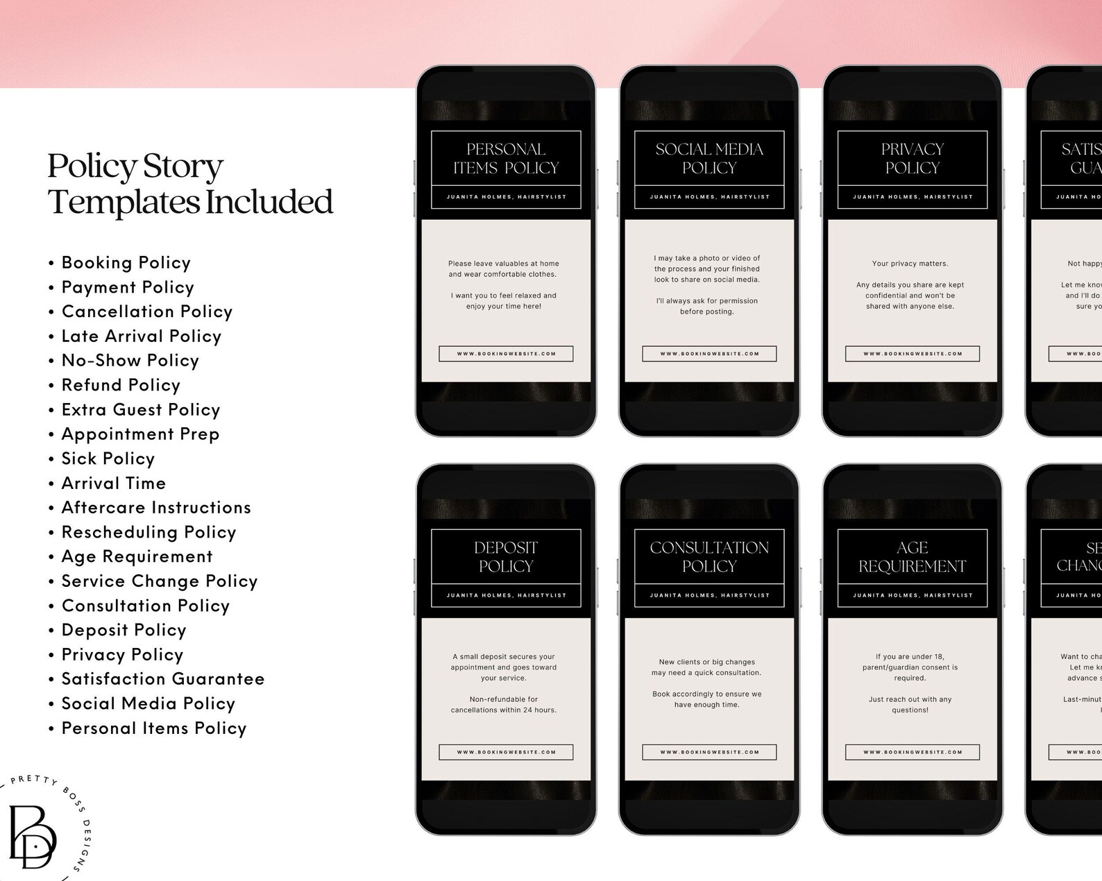 Instagram Booking Policy Template, Hairstylist Salon (canva Editable ...