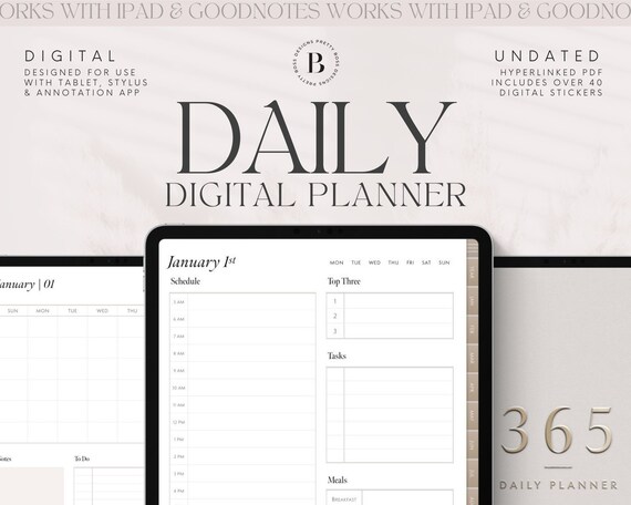 Digital Daily Planner Goodnotes Planner Hourly Schedule - Etsy