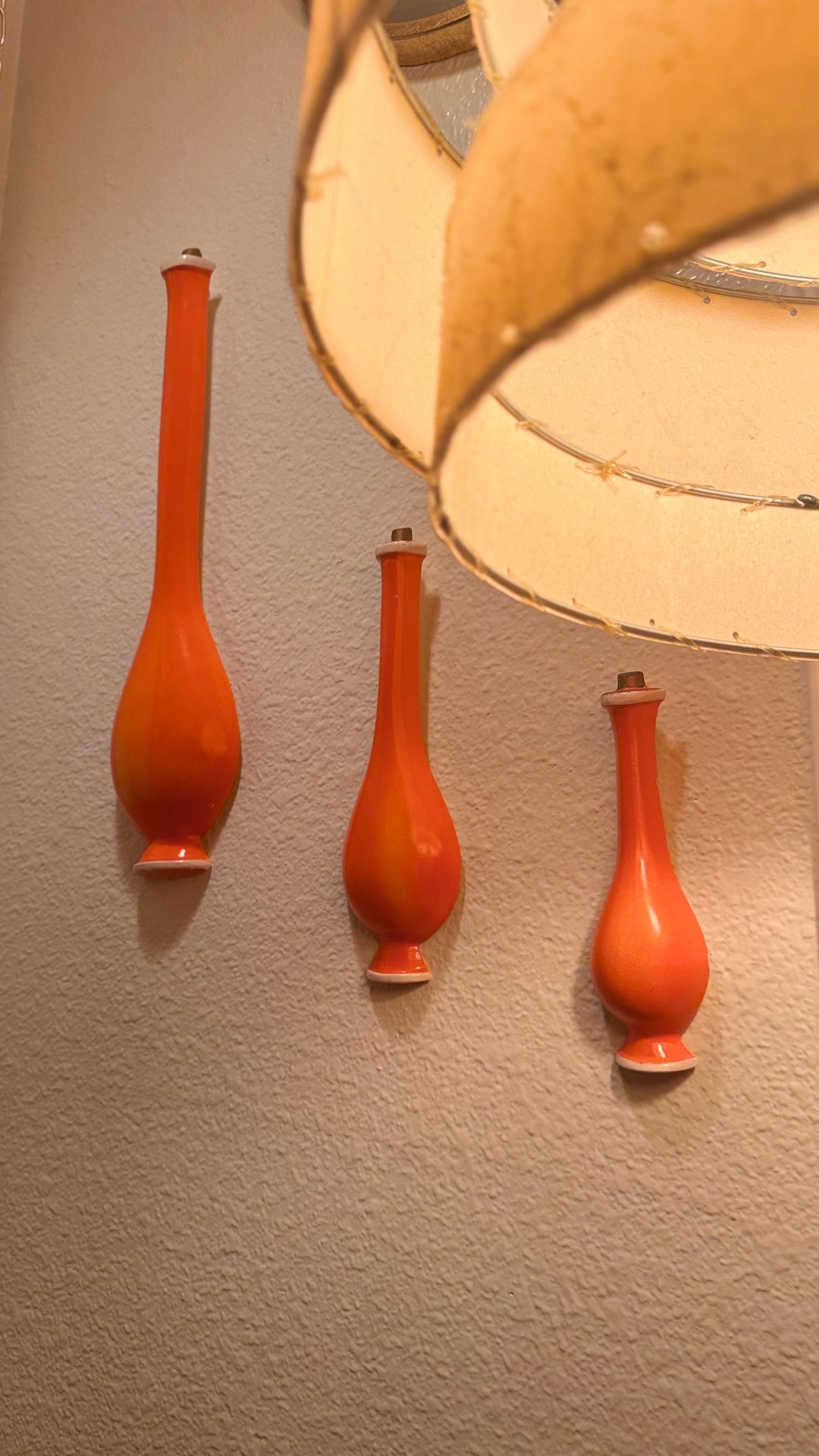 3 Mid Century Orange Genie Bottle Vase Chalkware Wall Hanging Plaques ...