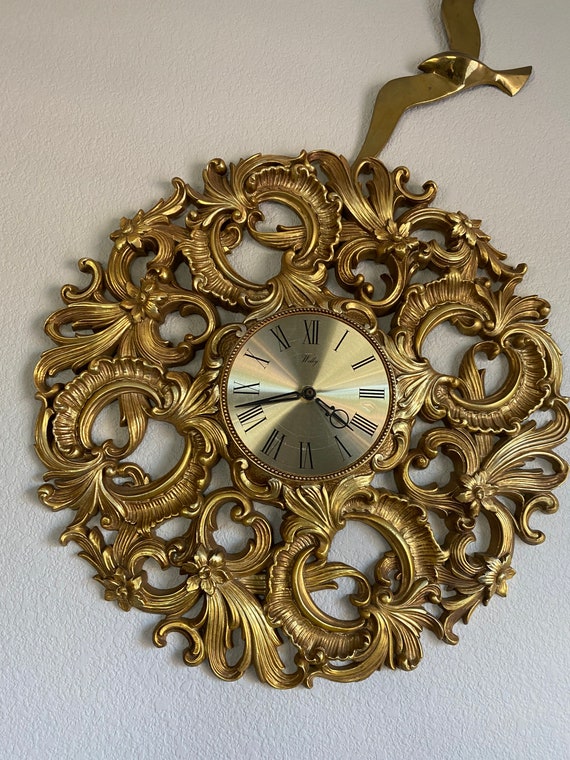 Home Décor 1960 Rococo Hollywood Regency Quartz Sunburst Crackle Lame ...