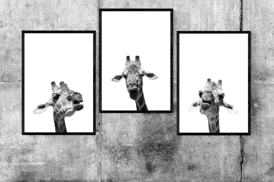 Funny Animal Print, Animal Print Set of 3, Giraffe Printable, Giraffe ...