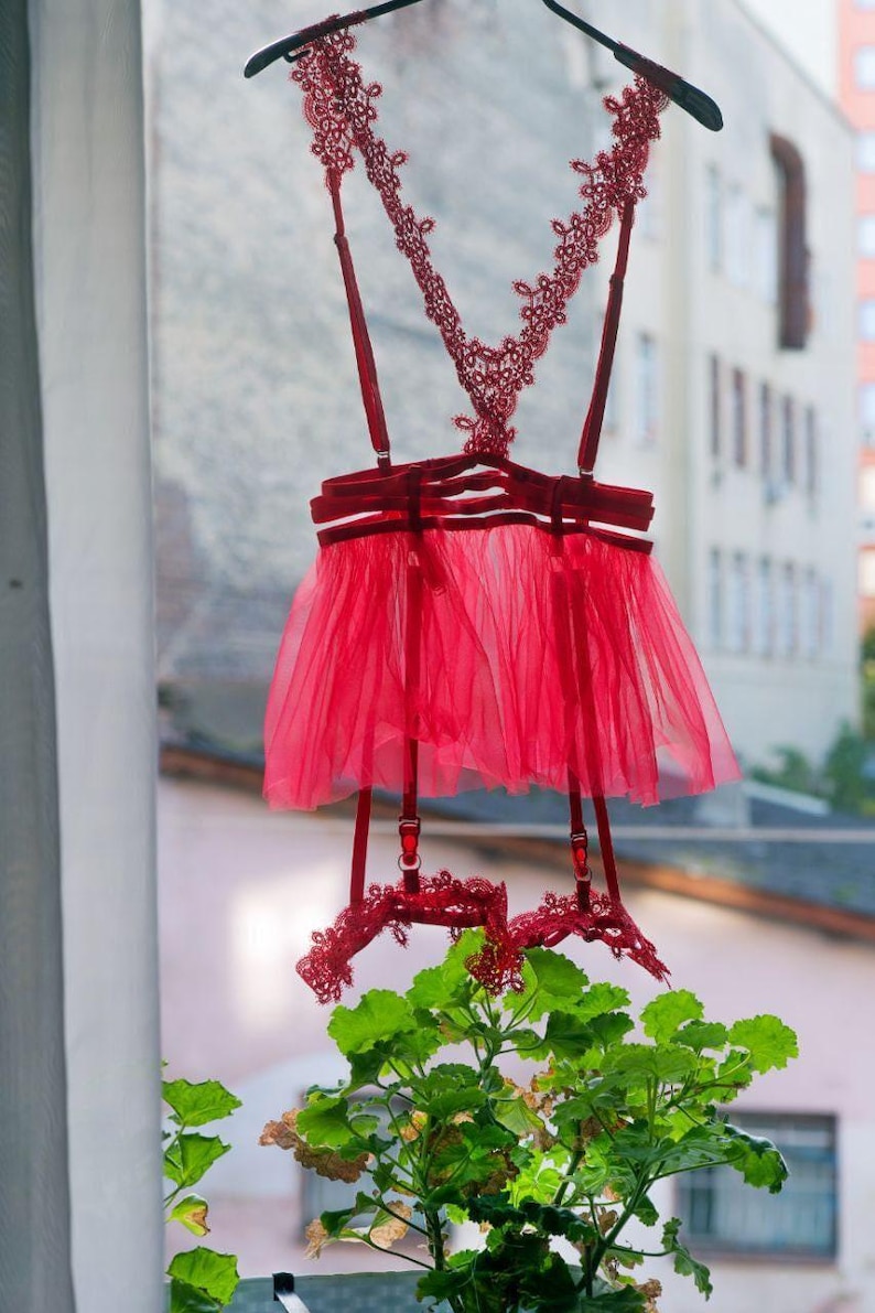 Bridal Harness Lingerie, White Lace, Garter Belt, Tulle Tutu - Etsy