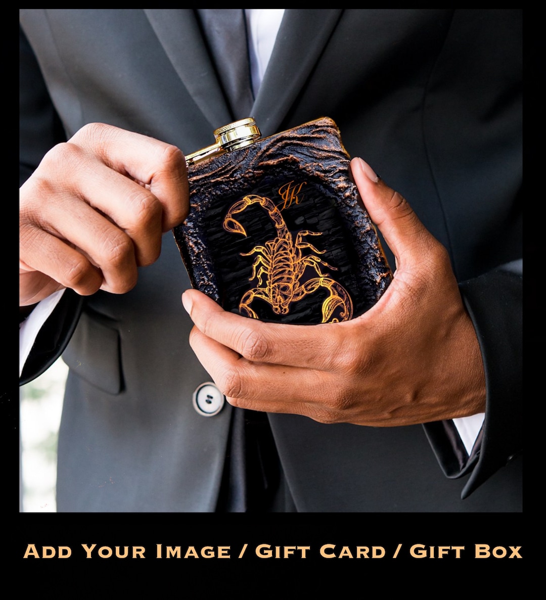 Scorpion or Custom Image Personalized Whiskey Flask Set With Gift Box ...