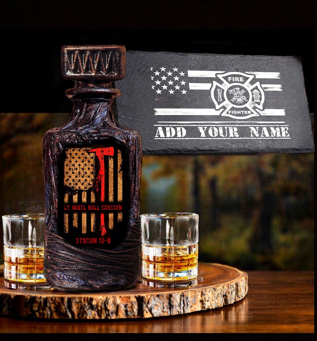 Personalized Fireman Whiskey Decanter Set: Lava Design Barware Gift - Etsy