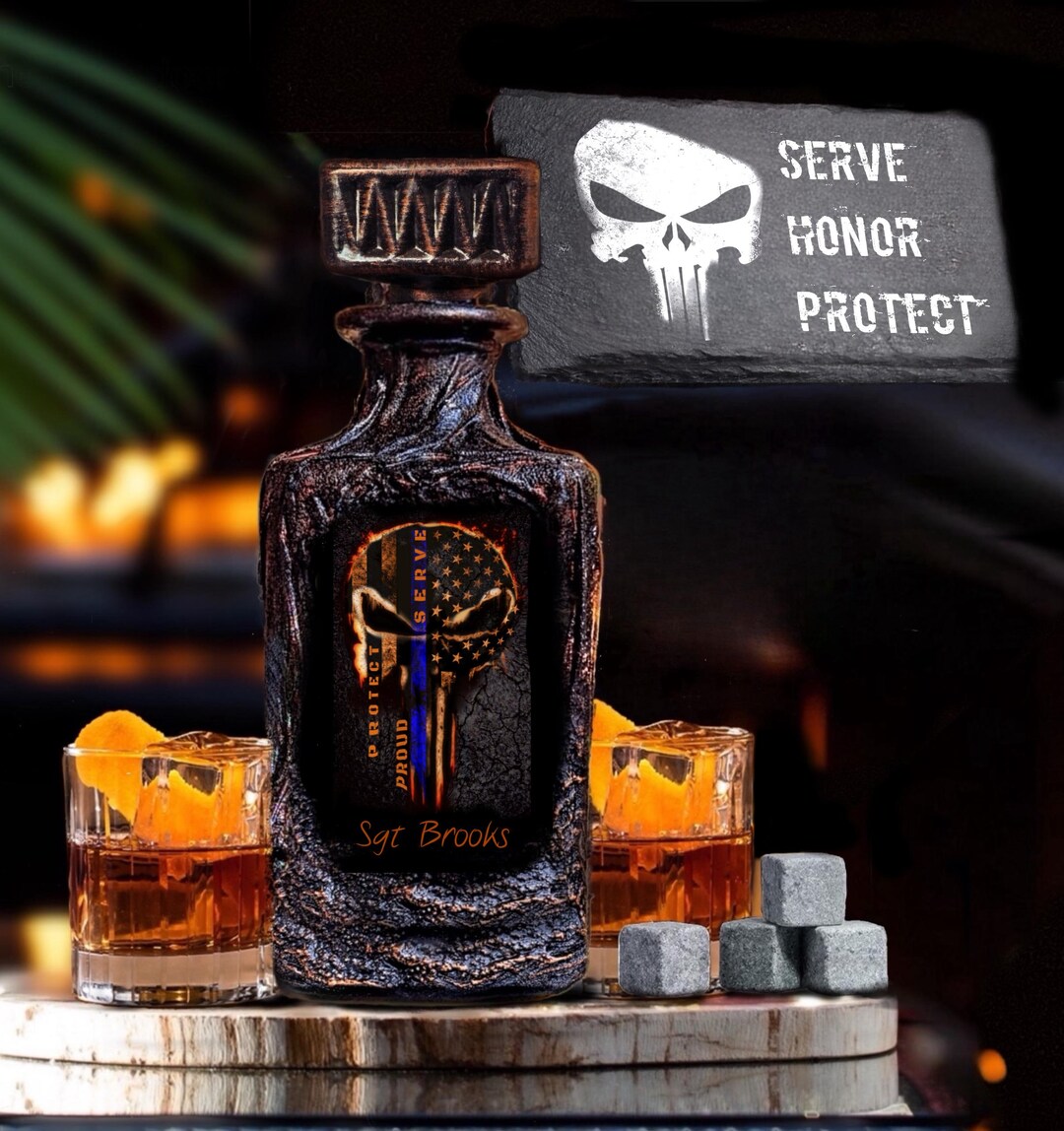 Personalized Police Officer Skull Whiskey Decanter Set: Monogrammed Bar ...