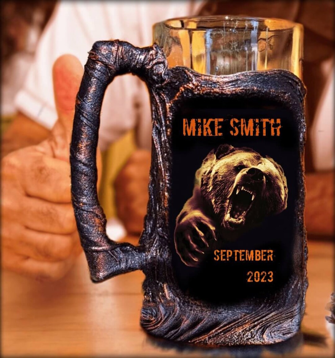 Personalized Bear Mug ~ Hunter Bear Beer Mug~ Custom Order~handmade ...