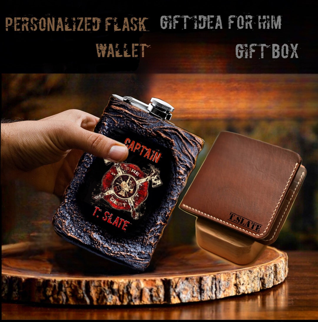 Personalized Fireman Firefighter Whiskey Flask Set, Customized Man ...