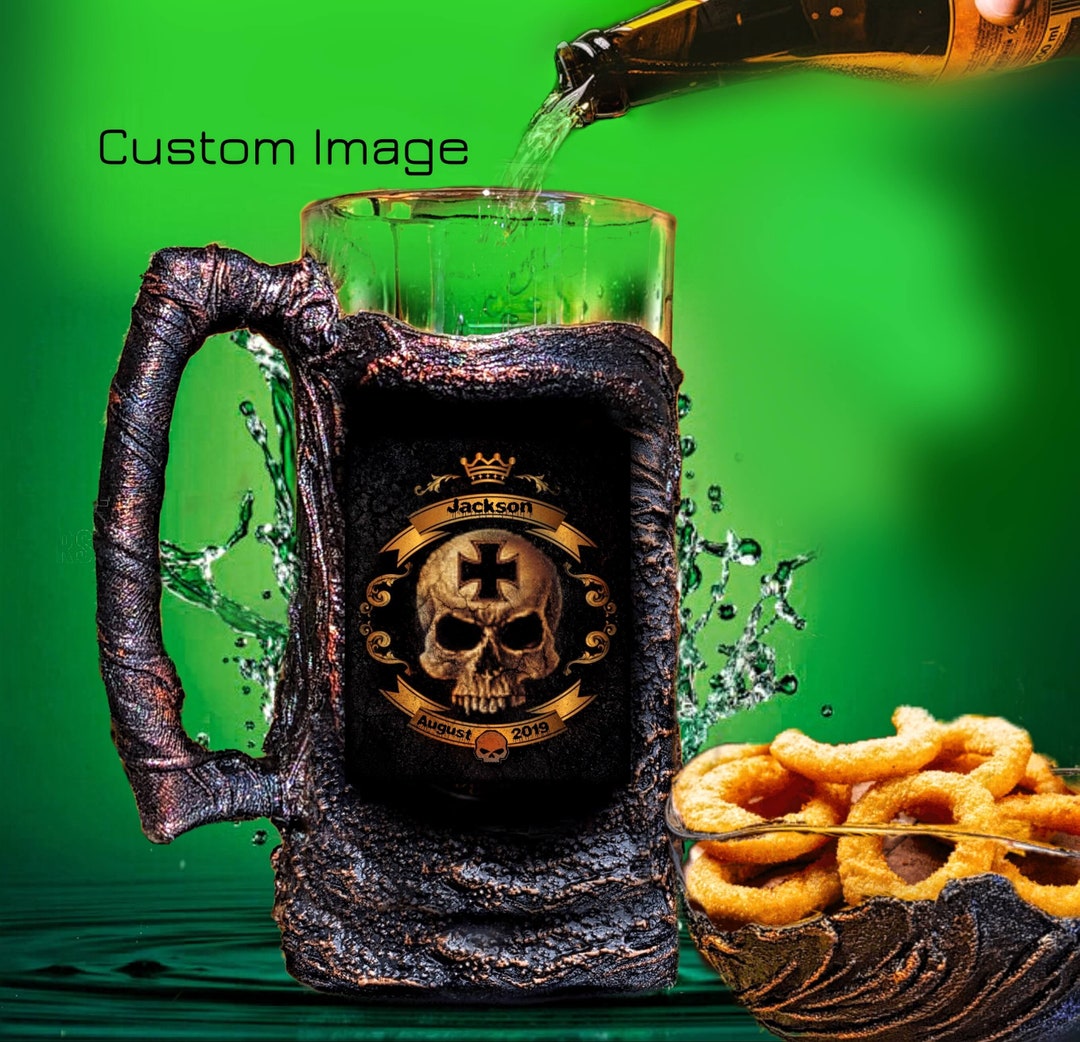 Skull Beer Mug Personalized Beer Stain Biker Custom - Etsy