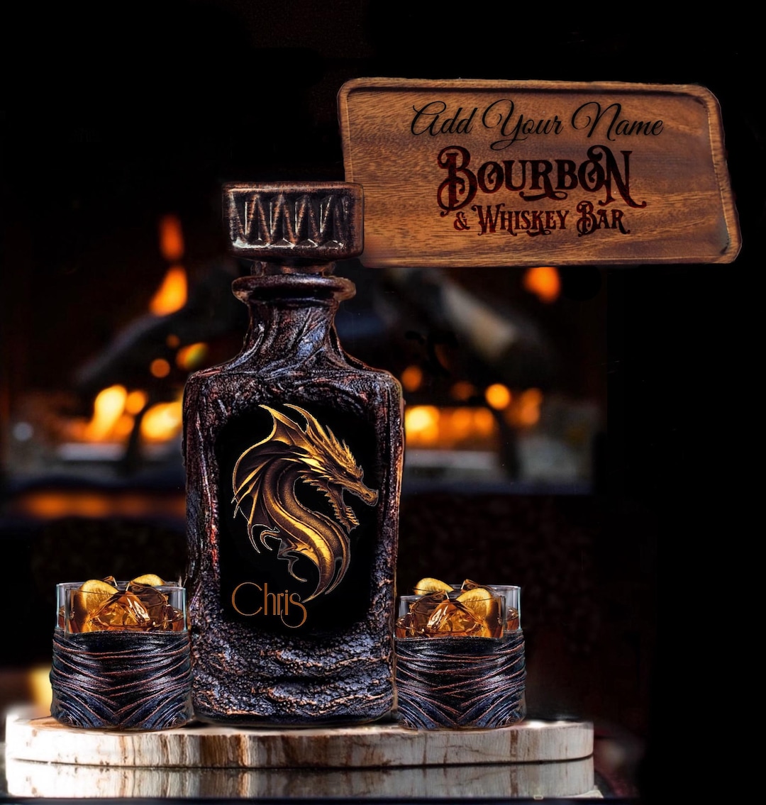 Personalized Dragon Whiskey Decanter Set: Custom Home Bar Gift - Etsy