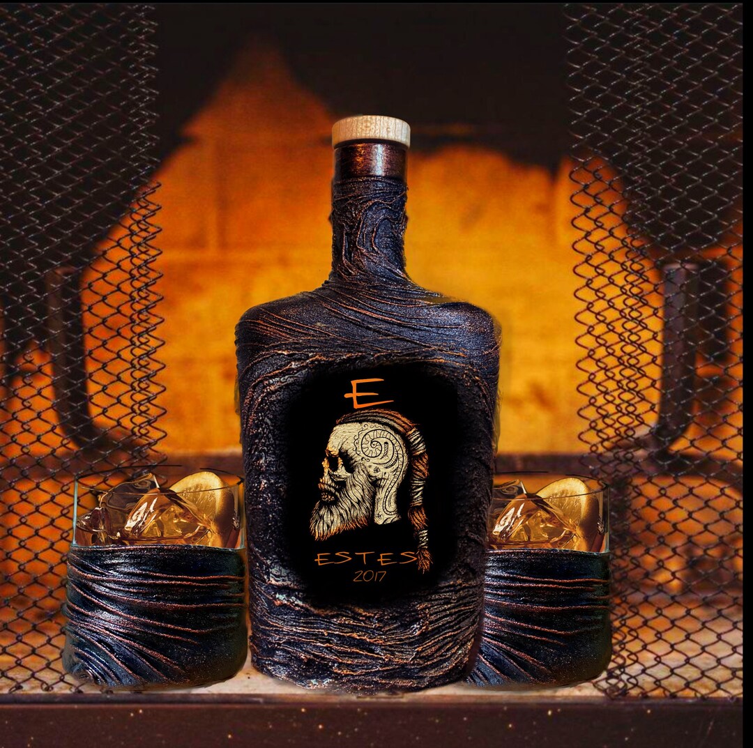 Handmade Viking Skull Whiskey Decanter Set: Lava Design, Custom Glasses ...