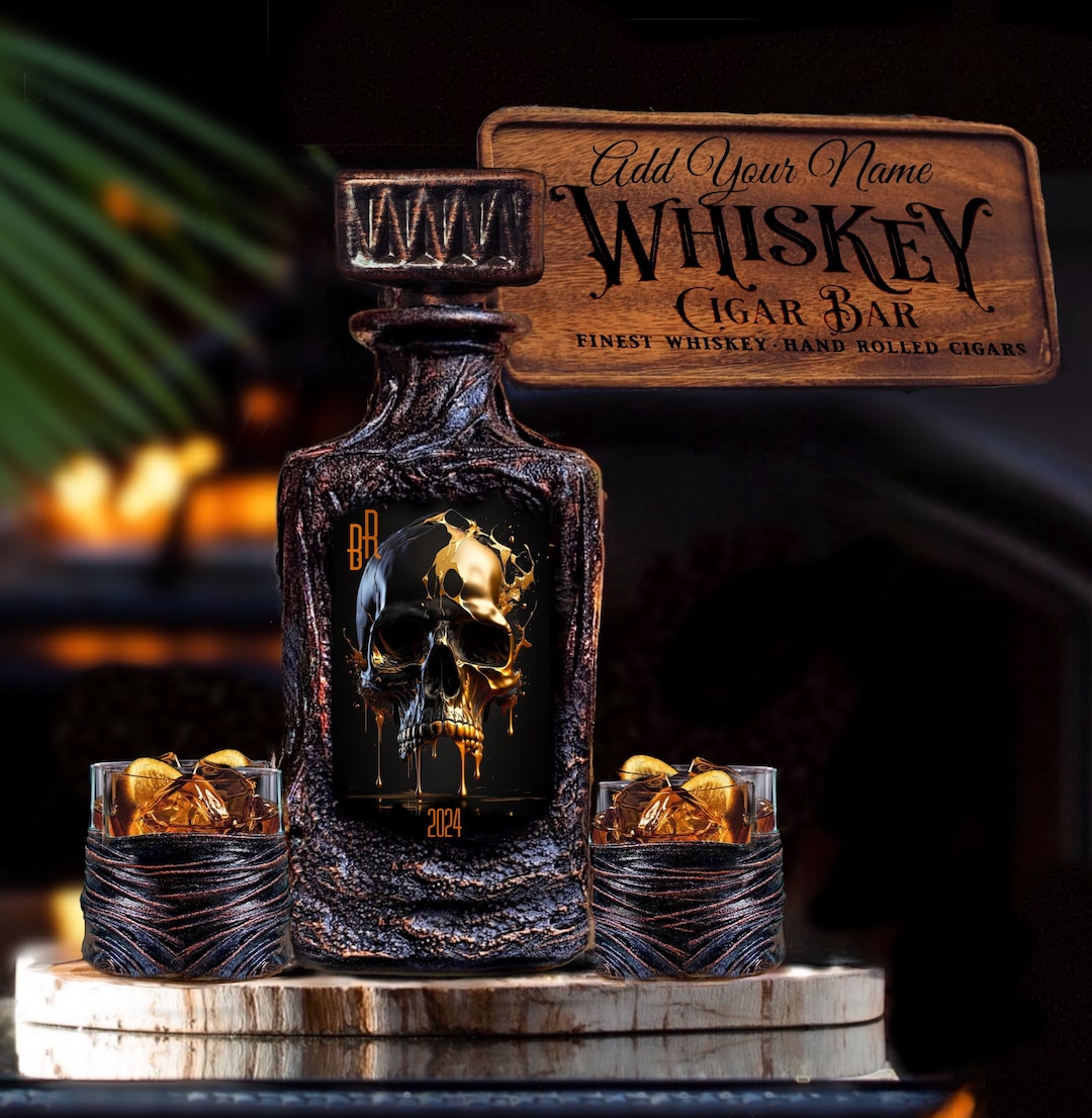 Skull Personalized Whiskey Decanter Set With Gift Box-customized ...