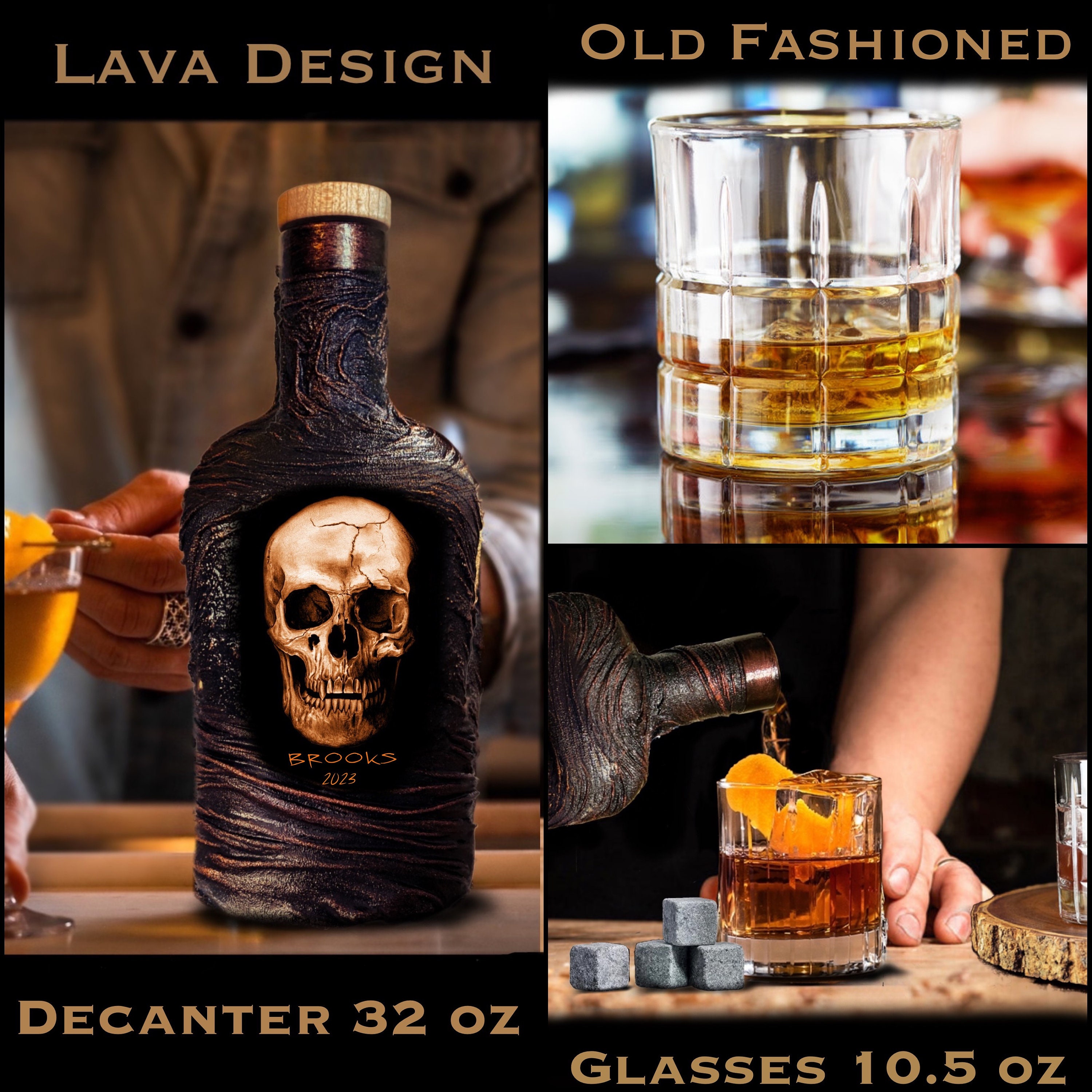 Personalized Whiskey Decanter Set: Nuts Bowl Lava Decor, Glasses ...