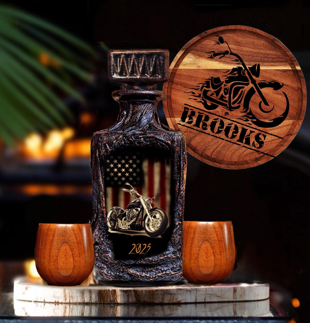 Personalized Biker Whiskey Decanter Set: Motorcycle Barware, Custom ...