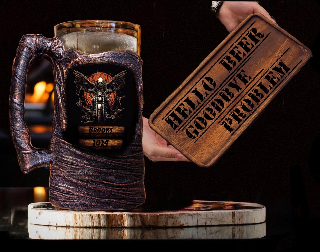Personalized Skull Motorcycle Beer Mug Set: Lava Design Biker Gift - Etsy