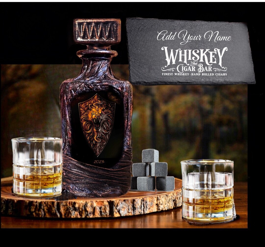 Personalized Monogram Tiger Whiskey Decanter Set With Gift Box/rock ...