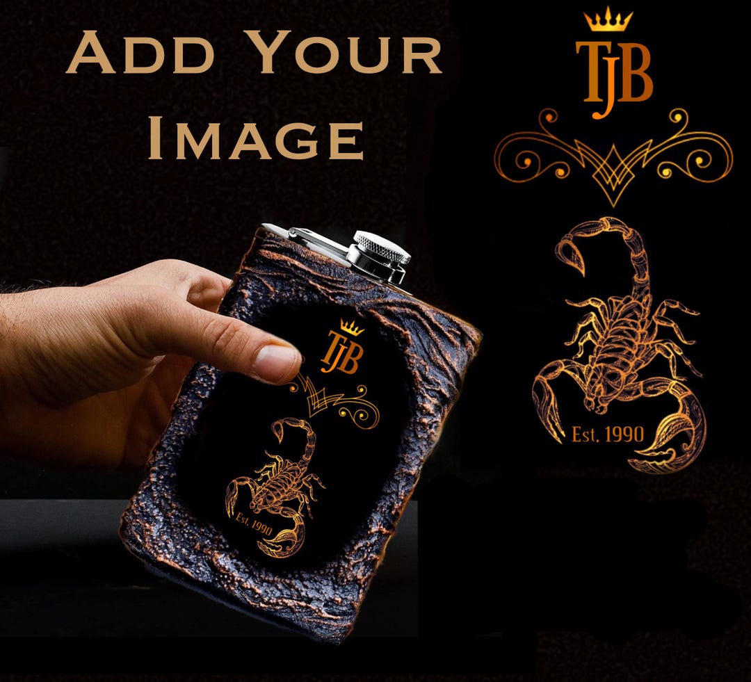 Personalized Whiskey Flask Set: Custom Image, Slate Tray, Liquor Gift ...
