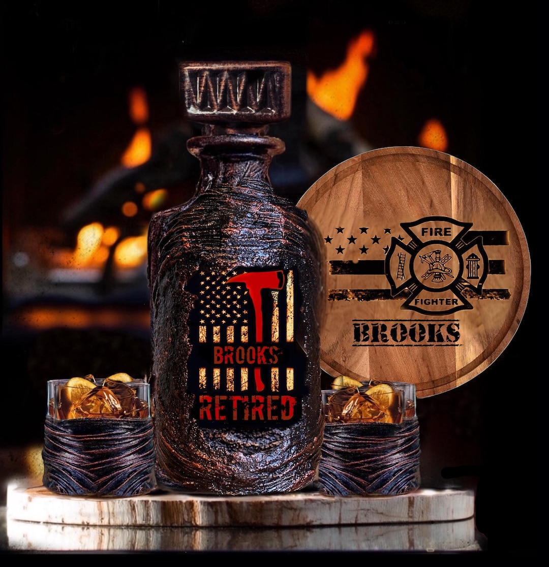 Personalized Fireman Whiskey Decanter Set: Lava Design Barware Gift Box ...