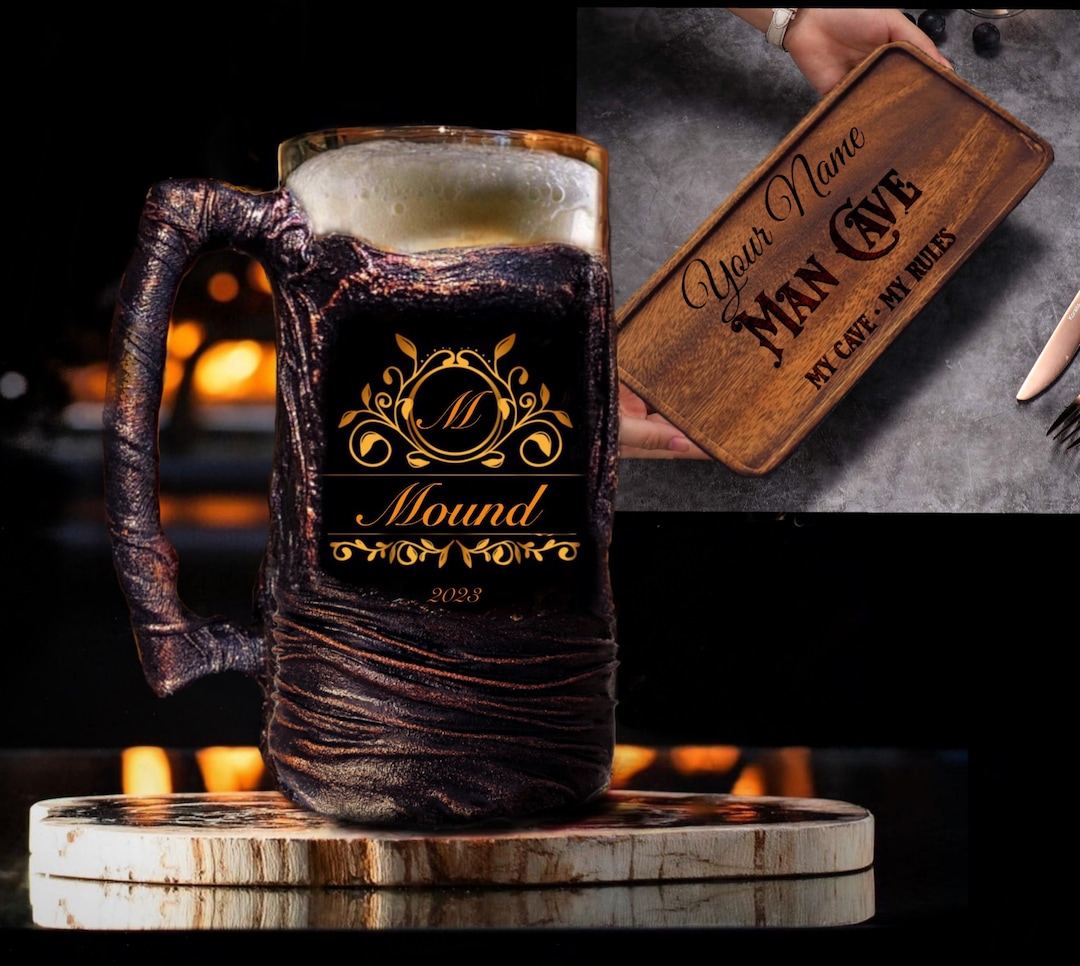 Custom Beer Mug Set: Handmade Lava Design, Personalized Barware Gift - Etsy