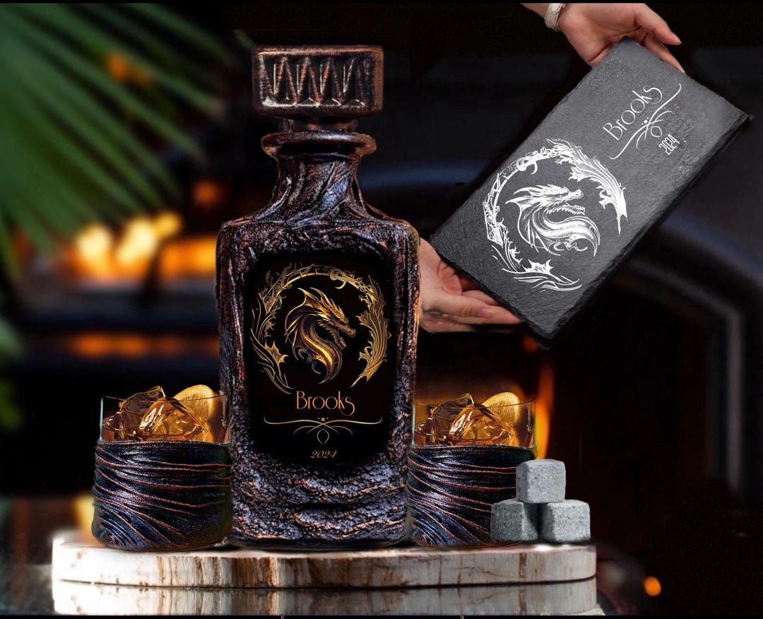Personalized Dragon Whiskey Decanter Set: Custom Lava Bourbon Set With ...